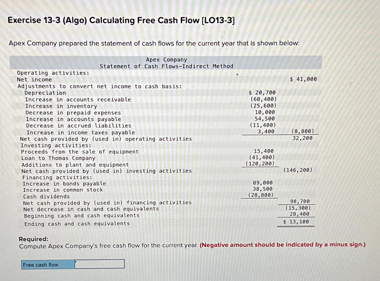 Solved Exercise 13-3 (Algo) ﻿Calculating Free Cash Flow | Chegg.com