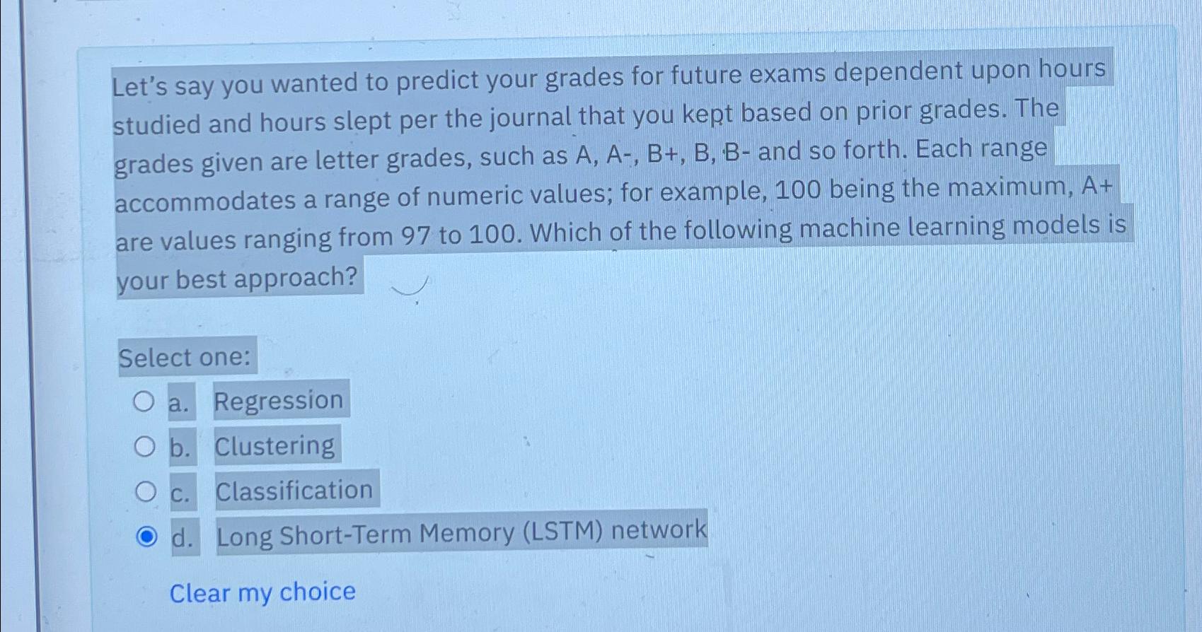 Solved Let's say you wanted to predict your grades for | Chegg.com