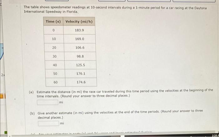 Solved The table shows speedometer readings at 10-second | Chegg.com