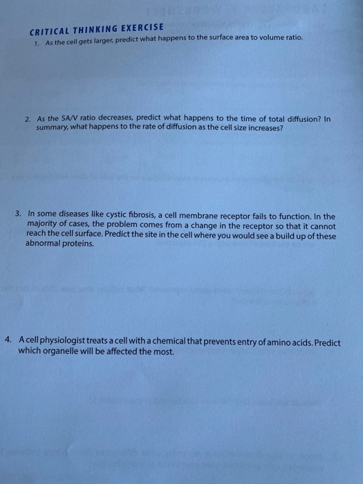 Solved CRITICAL THINKING EXERCISE 1. As the cell gets | Chegg.com