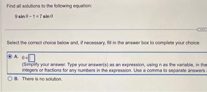 Solved Find all solutions to the following equation: | Chegg.com