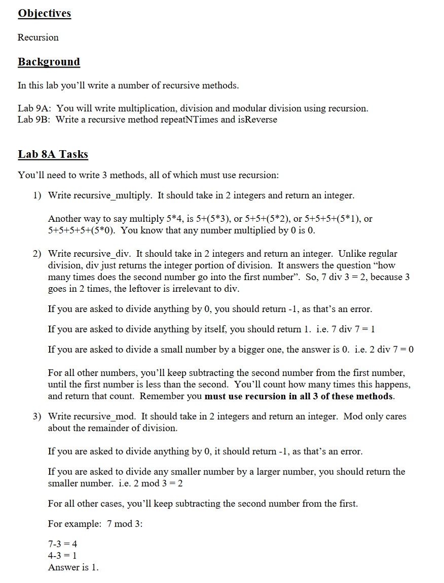 Solved Objectives Recursion Background In this lab you'll | Chegg.com