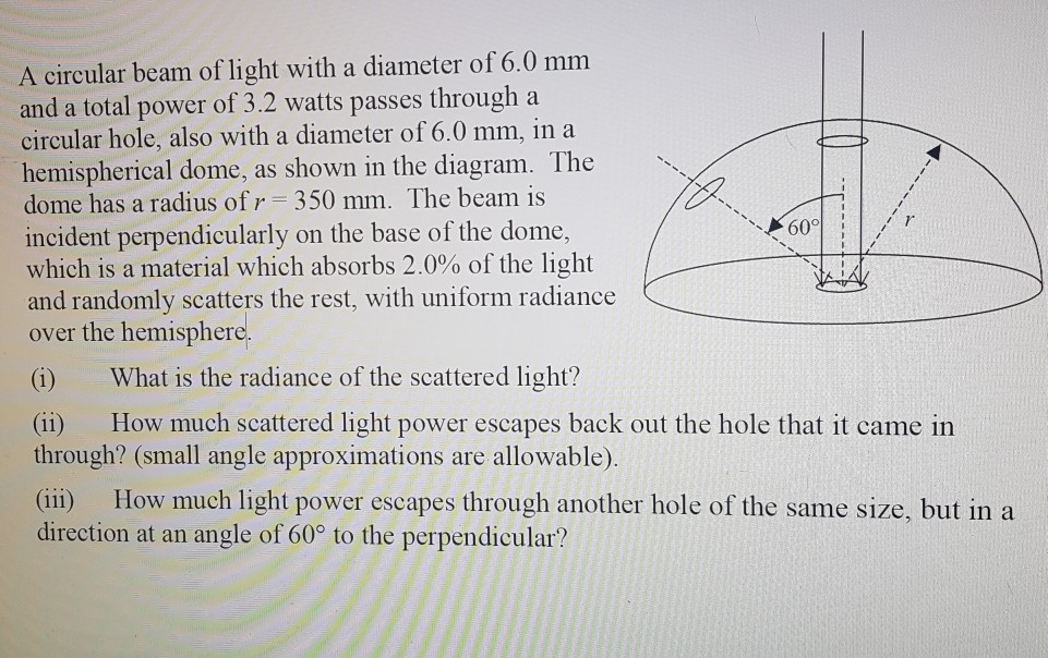 Solved 600 A circular beam of light with a diameter of 6.0 | Chegg.com