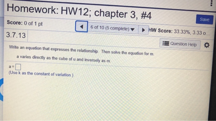 Solved Homework: HW12; chapter 3, #4 Save Score: 0 of 1 pt 6 | Chegg.com