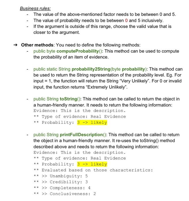Solved The Evidence class: This class represents an item of | Chegg.com