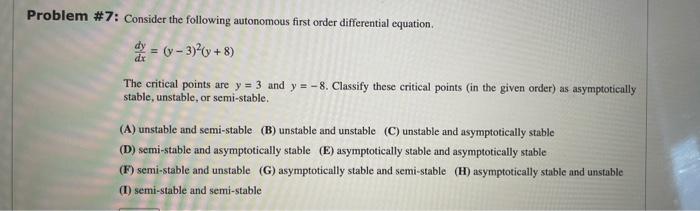 Solved Problem #7: Consider the following autonomous first | Chegg.com