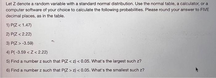 Solved Let Z denote a random variable with a standard normal | Chegg.com
