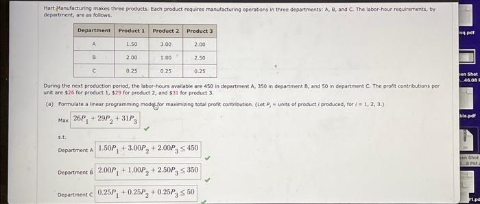 Solved (b) Solve the linear program formulated in part (o). | Chegg.com