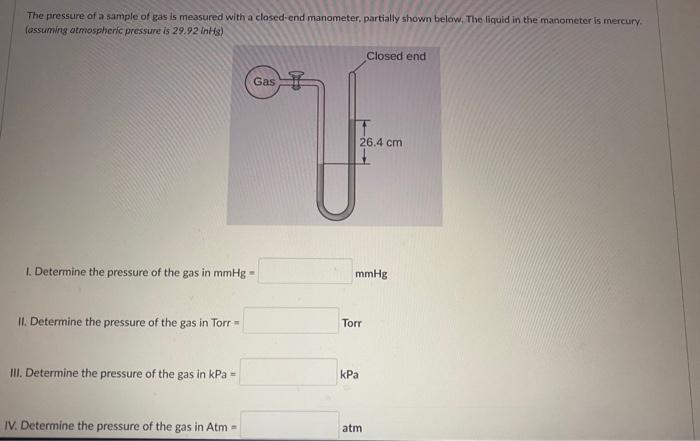 The pressure of a sample of gas is measured with a | Chegg.com