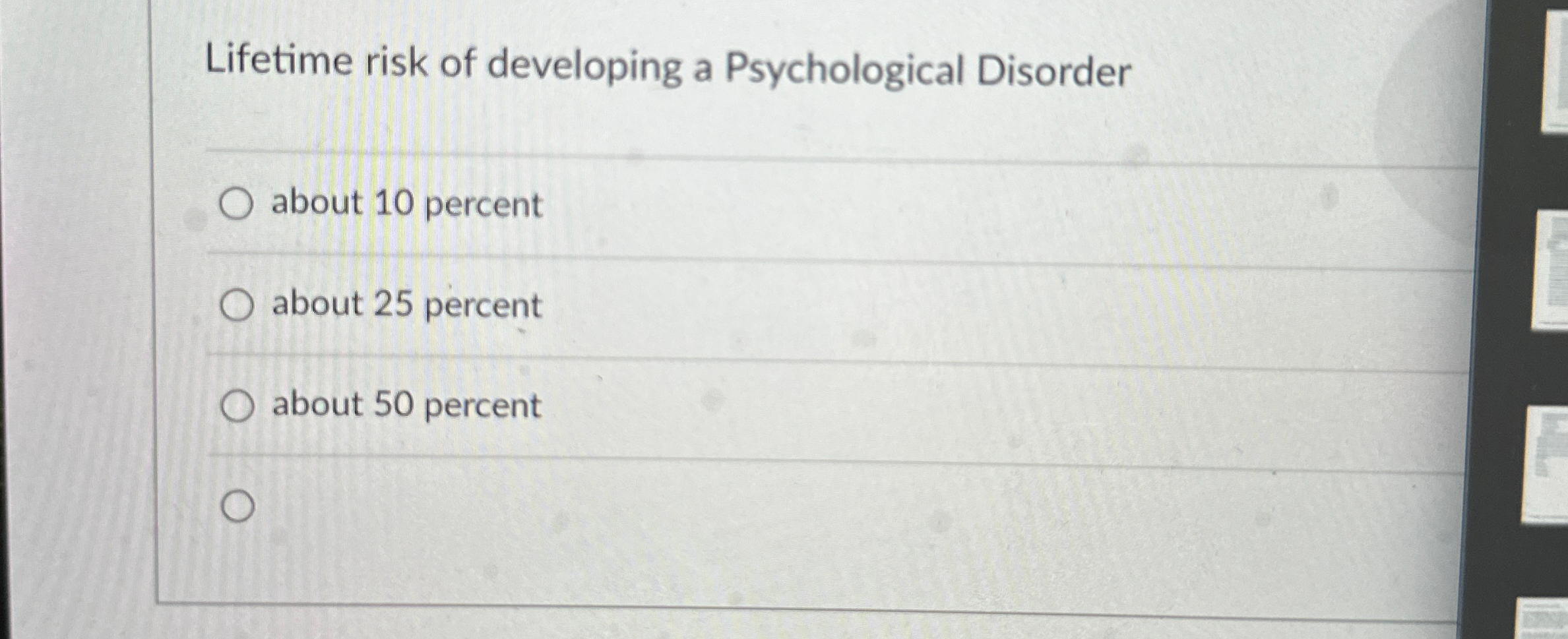 Solved Lifetime risk of developing a Psychological | Chegg.com
