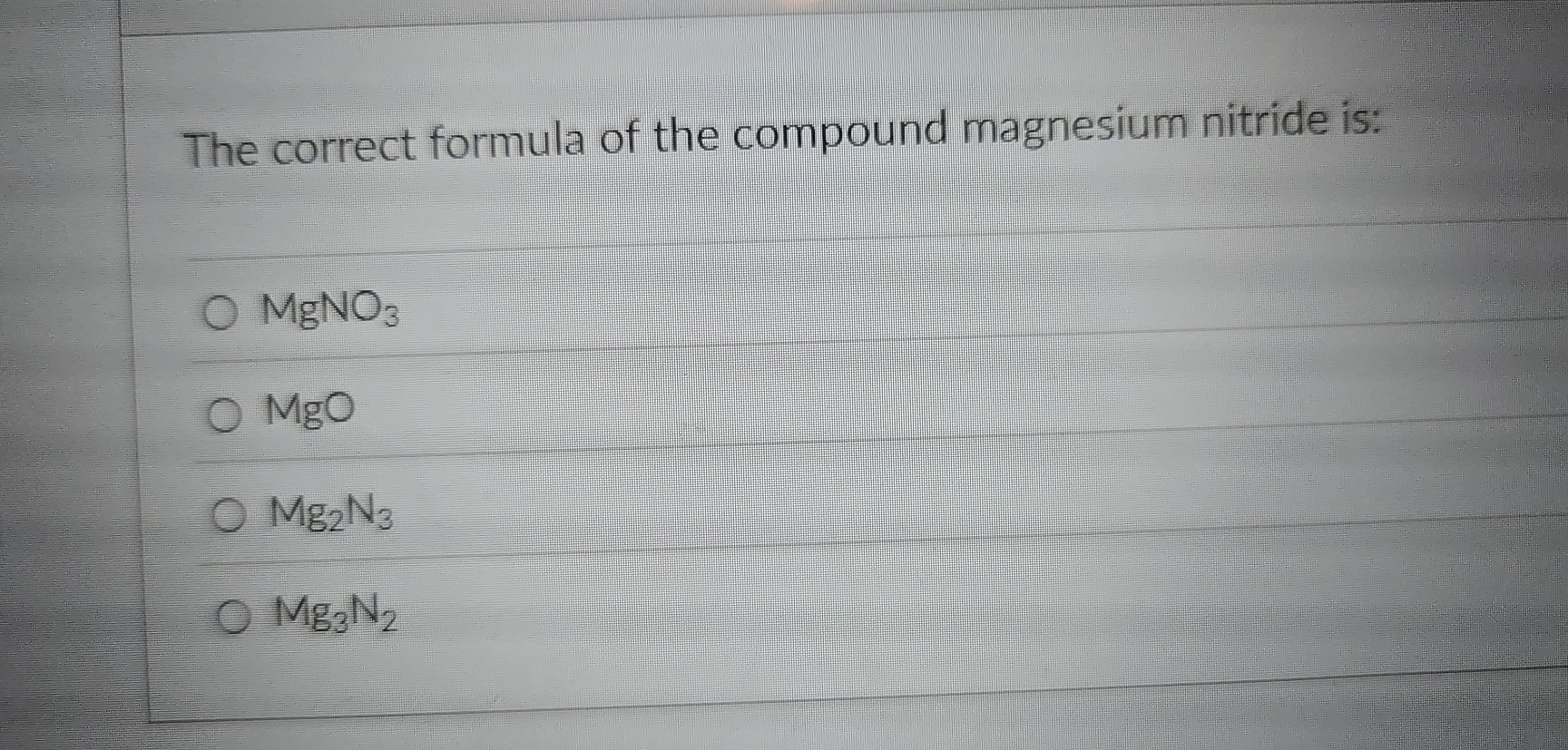 Solved The correct formula of the compound magnesium nitride | Chegg.com