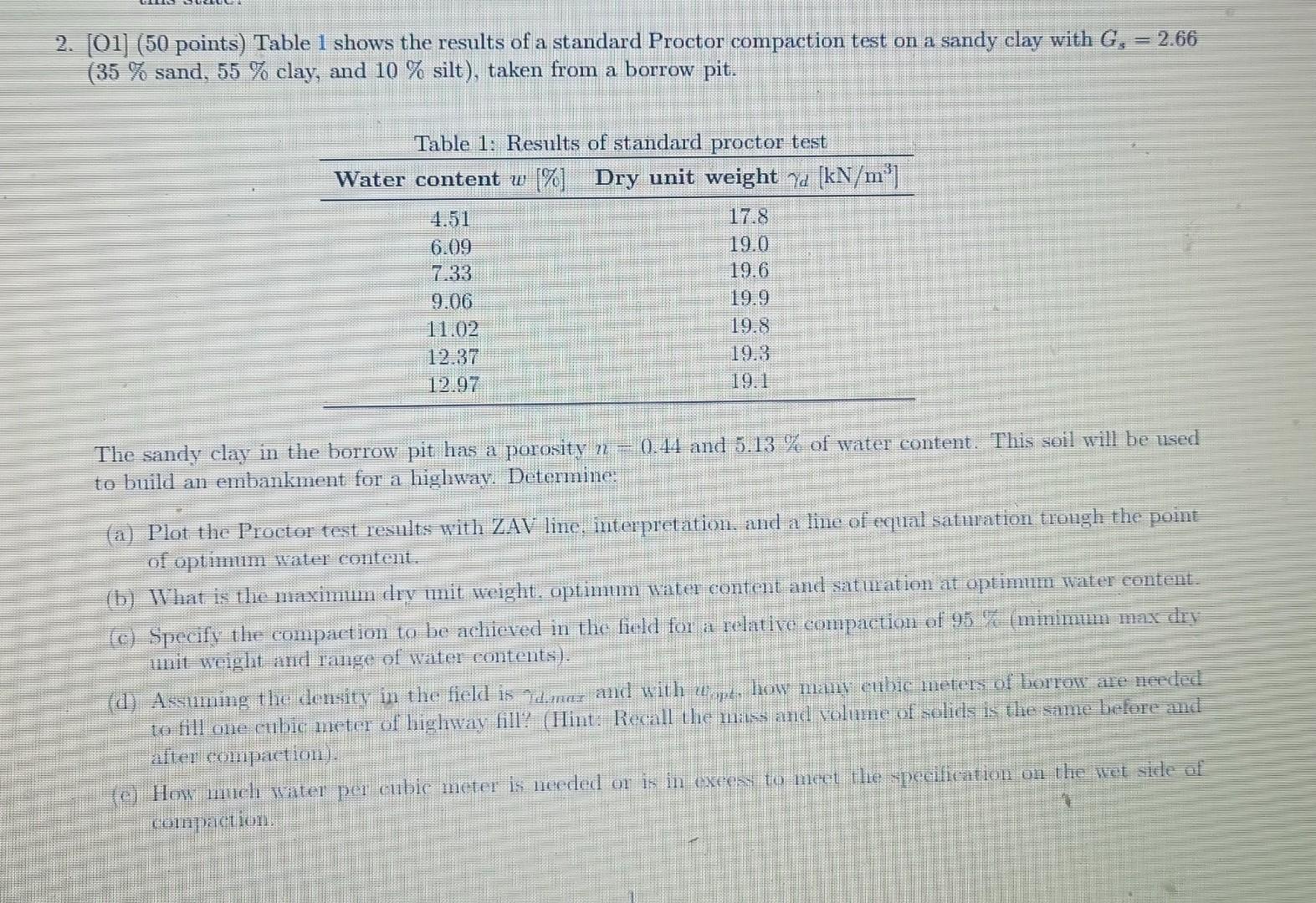2. [O1] (50 points) Table 1 shows the results of a | Chegg.com