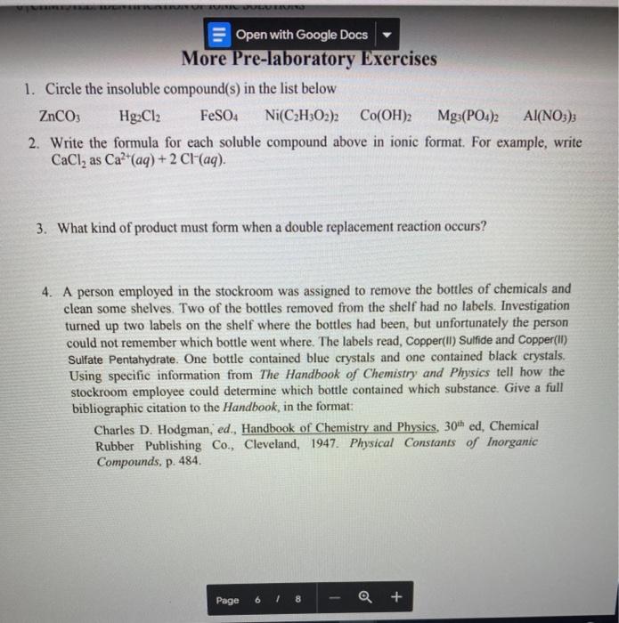 Solved Open with Google Docs More Pre-laboratory Exercises | Chegg.com