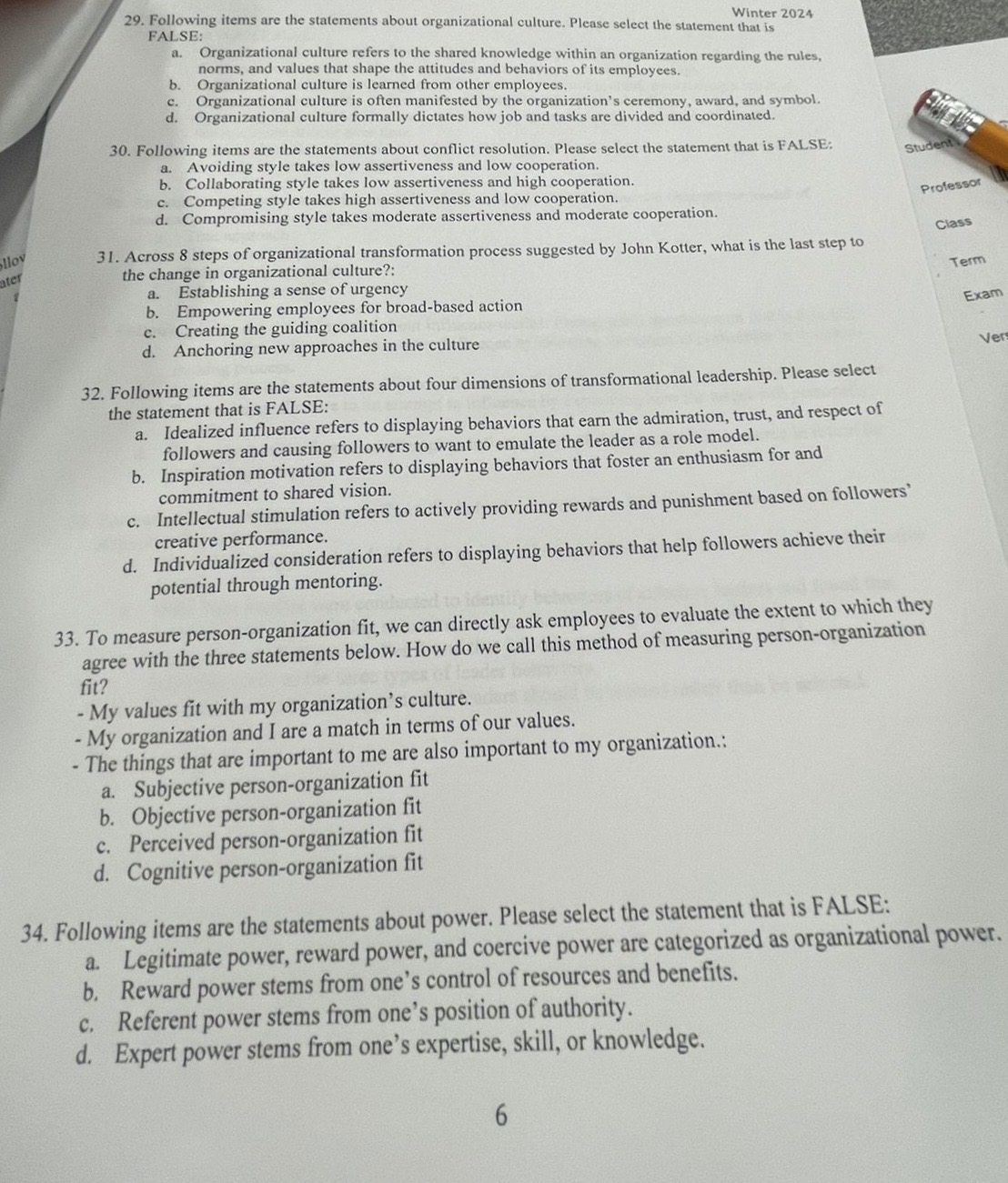 Solved Winter 202429. ﻿Following items are the statements | Chegg.com