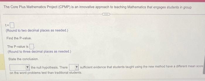 Solved The Core Plus Mathematics Project (CPMP) is an | Chegg.com
