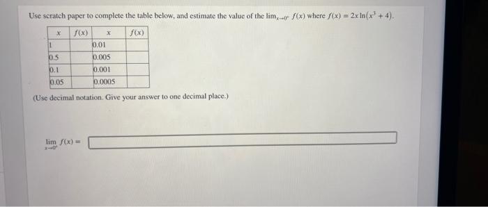 Solved Use scratch paper to complete the table below, and | Chegg.com