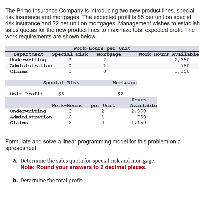 Solved The Primo Insurance Company is introducing two new | Chegg.com