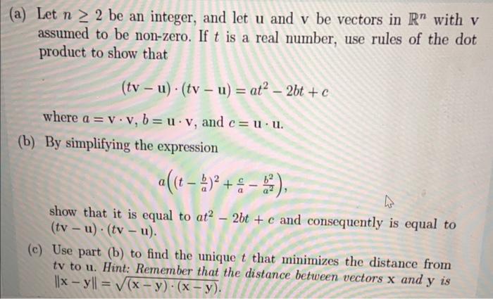 Solved a) Let n≥2 be an integer, and let u and v be vectors | Chegg.com