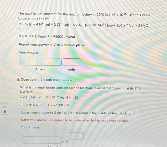 Solved The equilibrium constant for the reaction below at | Chegg.com