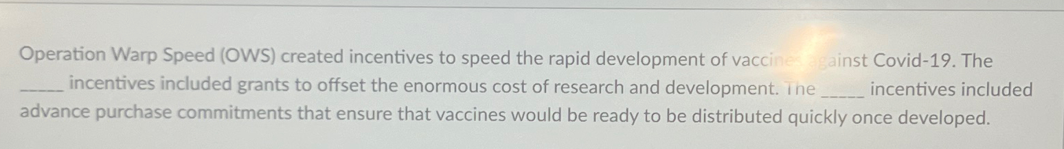Solved Operation Warp Speed (OWS) ﻿created incentives to | Chegg.com