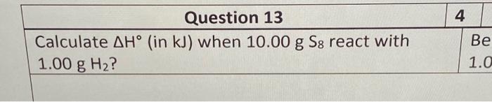Solved S8(s) + H2(g) → H2S(g) A.Hº = -20.2 kJ Question 12 | Chegg.com