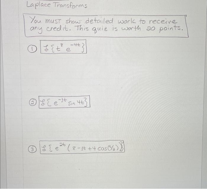 Solved Laplace Transforms You must show detailed work to | Chegg.com