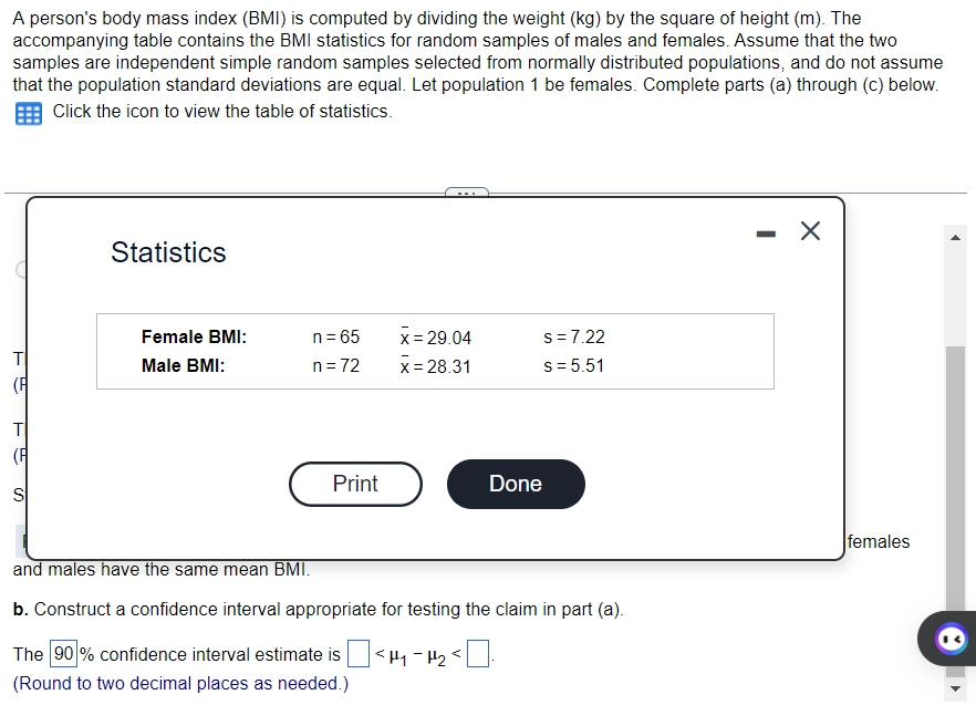 Solved A person's body mass index (BMI) ﻿is computed by | Chegg.com