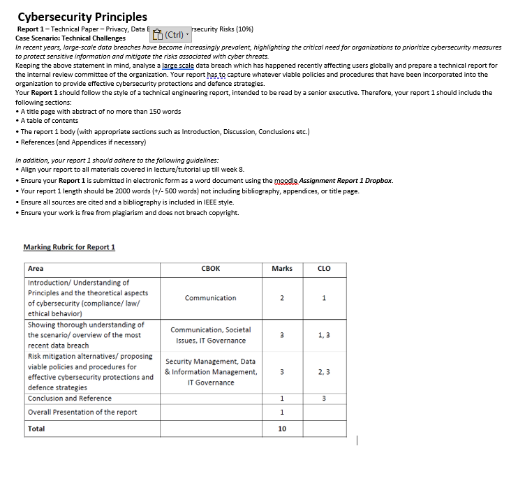 Solved Cybersecurity PrinciplesReport 1-Technical Paper - | Chegg.com