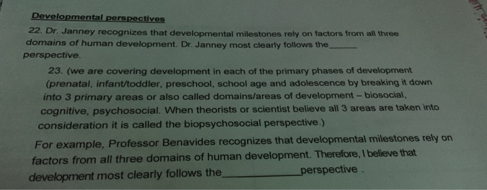 Solved Developmental perspectives 22. Dr. Janney recognizes | Chegg.com