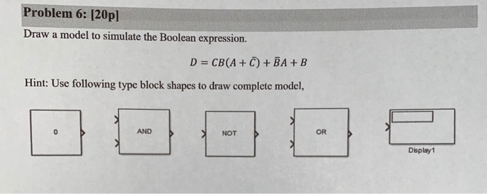 Solved Problem 6: [20p] Draw a model to simulate the Boolean | Chegg.com