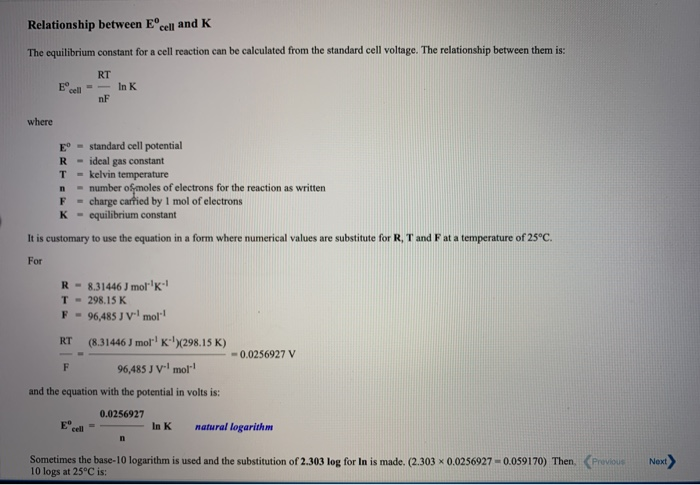 Solved Relationship between Ecell and K The equilibrium | Chegg.com