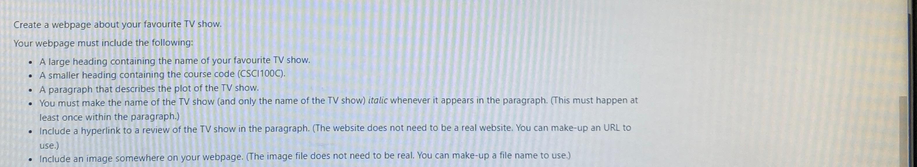 Solved Create a webpage about your favourite TV show.Your | Chegg.com