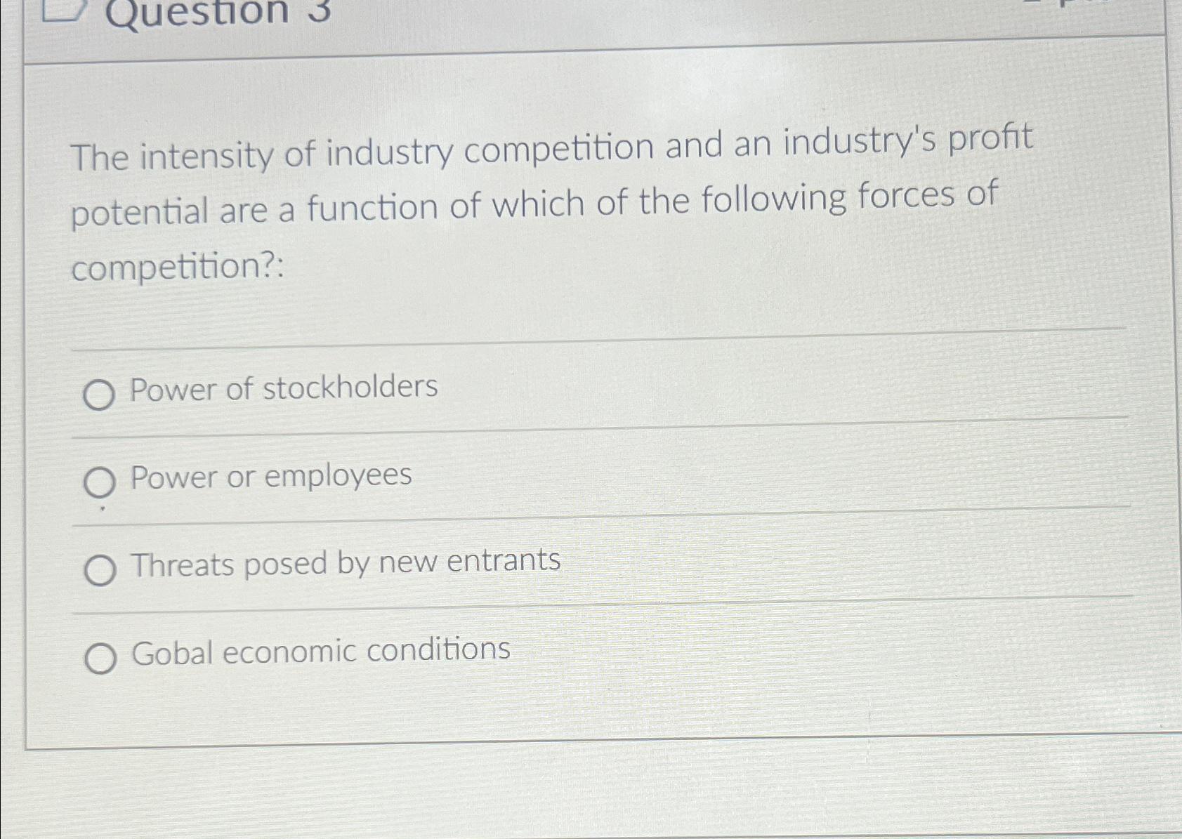 Solved The intensity of industry competition and an | Chegg.com