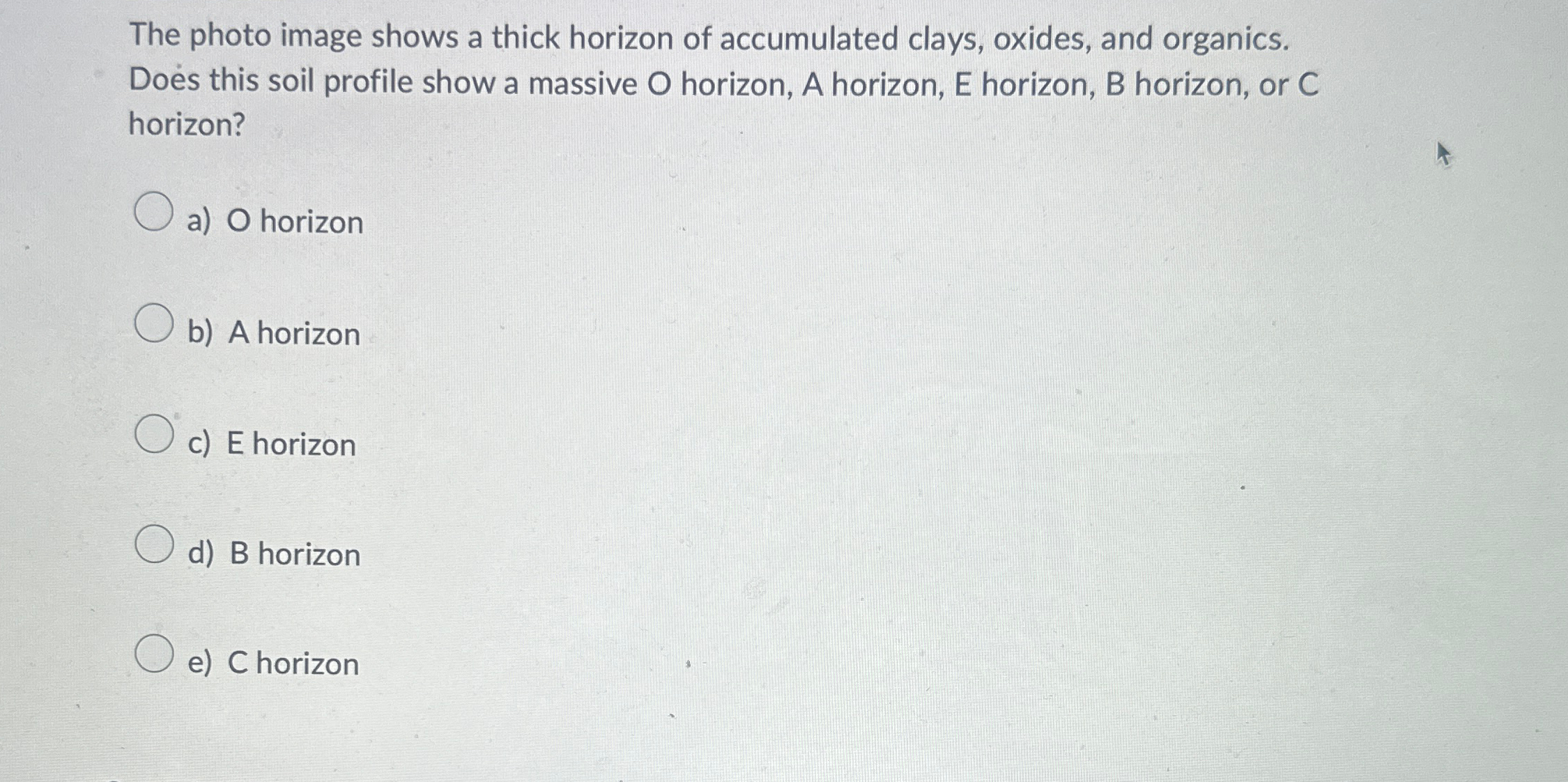 Solved The photo image shows a thick horizon of accumulated | Chegg.com