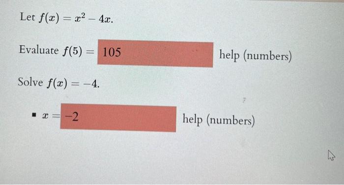 Solved f(x)=5x−1 luate f(3)= mbers) help f(x)=−1x= help | Chegg.com