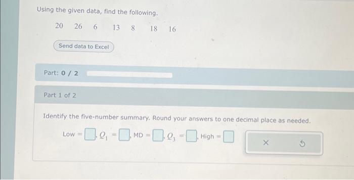 Solved Using the given data, find the following. 20 26 6 13 | Chegg.com