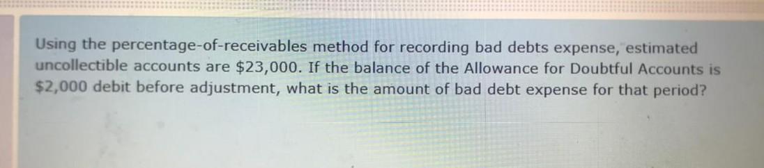 Solved Using the percentage-of-receivables method for | Chegg.com