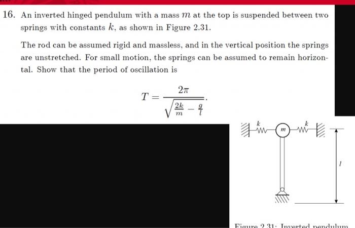 Solved 6. An inverted hinged pendulum with a mass m at the | Chegg.com