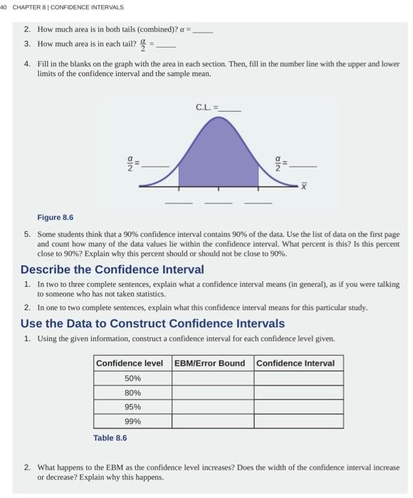 Solved 40 CHAPTER 8 CONFIDENCE INTERVALS 2. How much area is | Chegg.com