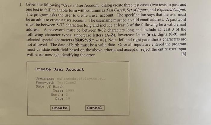 Solved Given the following "Create User Account" dialog | Chegg.com
