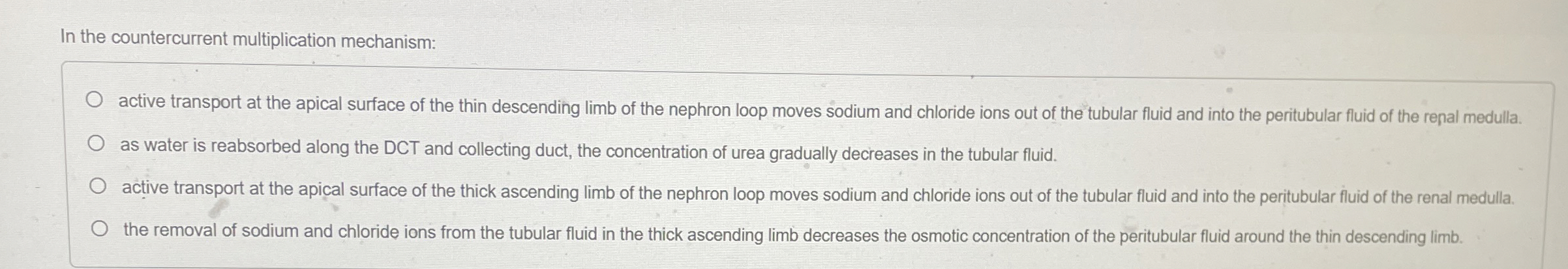 Solved In the countercurrent multiplication mechanism:active | Chegg.com