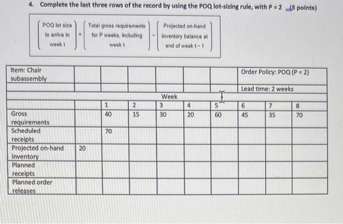 Solved ⎝⎛ POQ lot size to amive in week t⎠⎞=⎝⎛ Total gross | Chegg.com