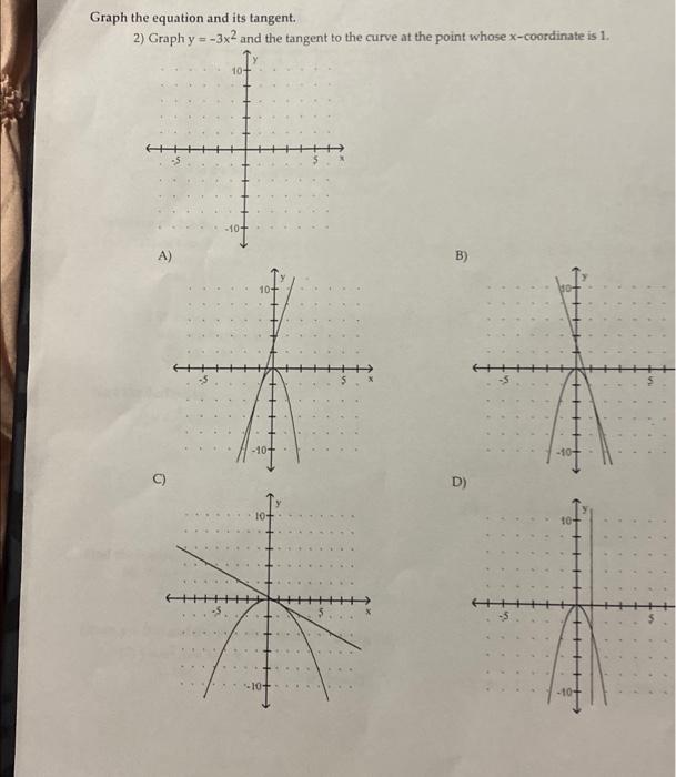 Solved Graph the equation and its tangent. 2) Graph y=−3x2 | Chegg.com