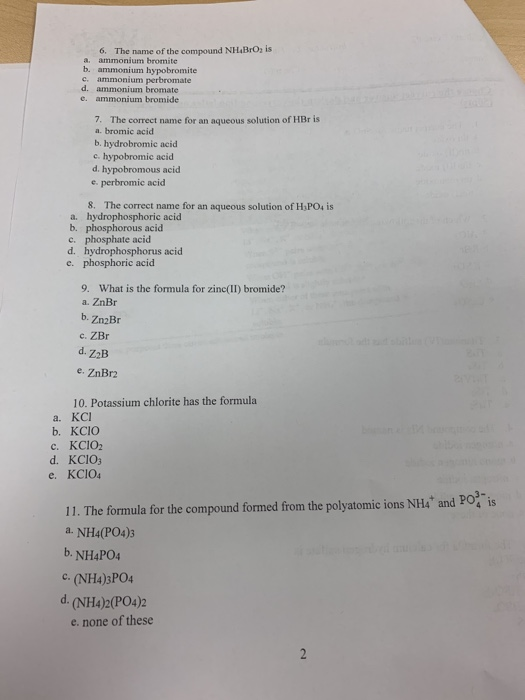 Solved 6. The name of the compound NH BrO is a. ammonium | Chegg.com
