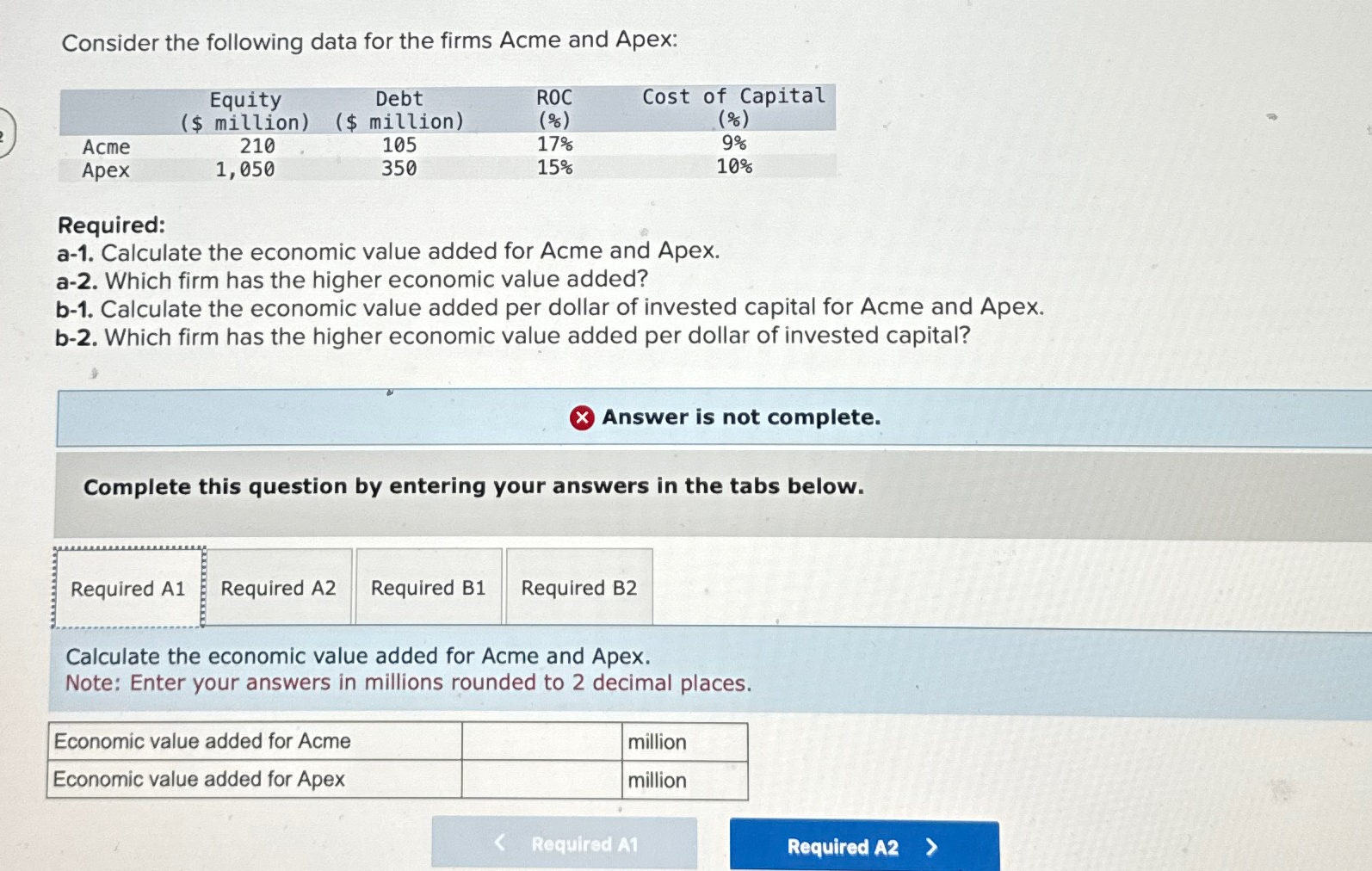 Solved Calculate the economic value added for Acme and Apex | Chegg.com