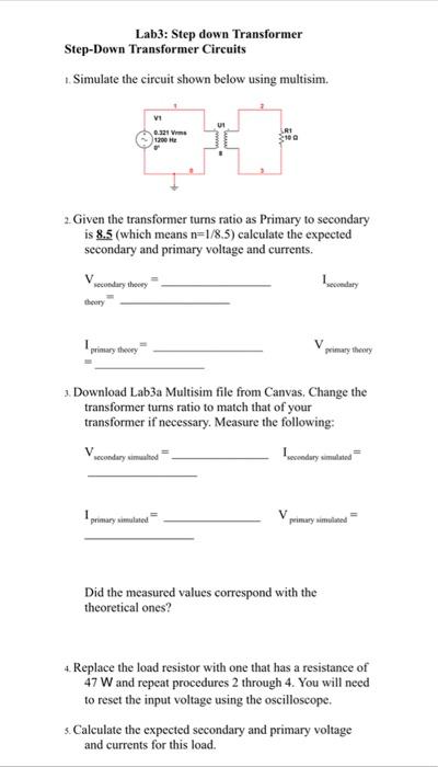 Solved Lab3: Step down Transformer Step-Down Transformer | Chegg.com