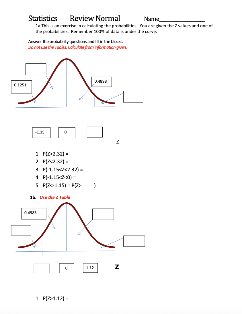Solved Statistics Review NormalName1a.This is an exercise in | Chegg.com