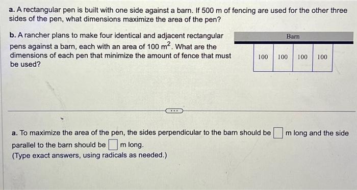 Solved a. A rectangular pen is built with one side against a | Chegg.com