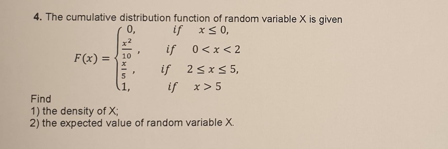 Solved 4. The cumulative distribution function of random | Chegg.com