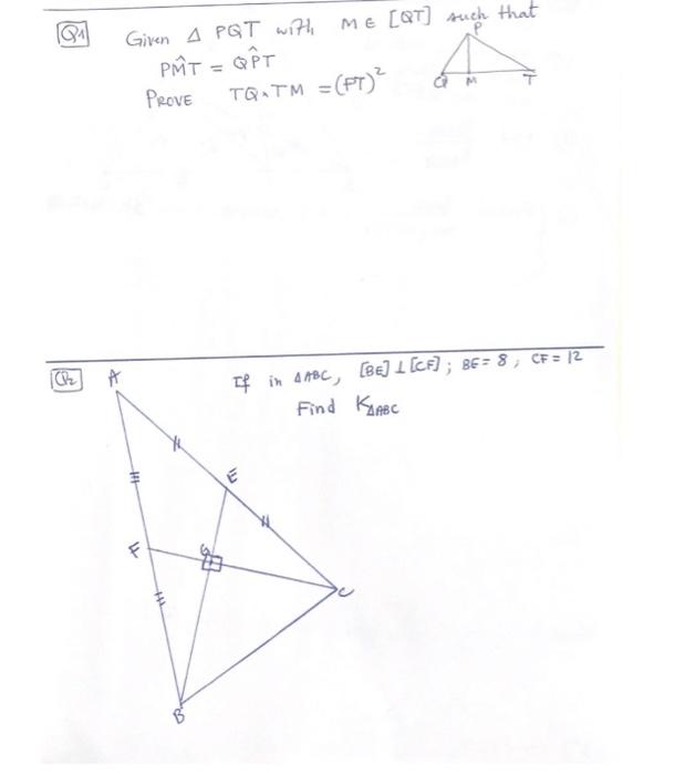 Solved Q1 Given PQT with M∈[QT] such that PM^T=QPT^ Prove | Chegg.com